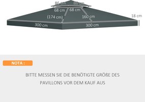 Outsunny náhradní střecha pavilonu 3x3m pro kovový pavilon zahradní pavilon párty stan polyesterový zahradní stan v uhlíkově šedé barvě | Aosom.de