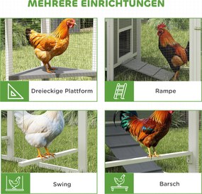 Velký kurník pro 7-10 kuřat, bidýlka, houpačka, okno, hnízdní boxy, drátěné pletivo, šedá barva