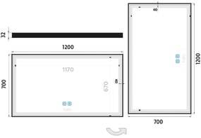 Nimco Černé LED zrcadlo 1200x700 se dvěma dotykovými senzory - ZPC 13006VX-90