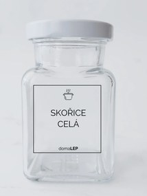 Samolepka na kořenky SKOŘICE CELÁ průhledná  5 × 5 cm základní písmo