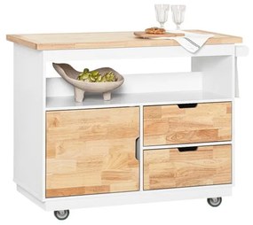 Sobuy SoBuy FKW107-II-WN Designový kuchyňský vozík s pracovní deskou Kuchyňský ostrůvek Příborník na kolečkách Kuchyňský vozík Bílá-přírodní 119x90x55cm