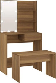 Toaletní stolek sada s LED hnědý dub kompozitní dřevo 3114114