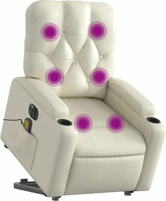 Elektrické zvedací masážní polohovací křeslo krémové umělá kůže 3204794