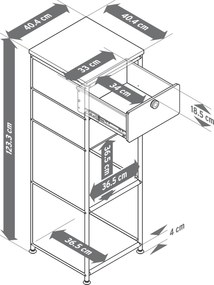 Tchibo - Úzká kovová komoda »Cn3« s dřevěnou deskou a 2 zásuvkami, hnědošedá