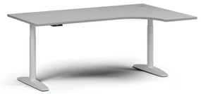 Výškově nastavitelný stůl OBOL, elektrický, 675-1325 mm, rohový pravý, deska 1800x1200 mm, bílá zaoblená podnož, šedá