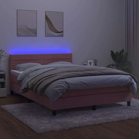 Box spring postel s matrací a LED růžová 140x200 cm samet 3134470