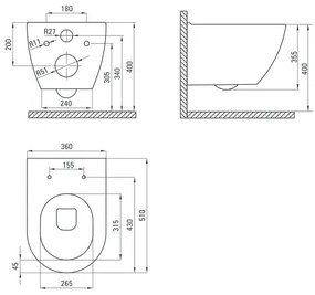 Aplomo Peonia rimless WC keramické závěsné se sedátkem, černá