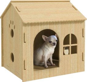PawHut Vnitřní Kočka a Pes V Pesí Dům s Oknem a Designem Sprosto-prstové Dlaždice 49,5x41x51 cm Dub | Aosom