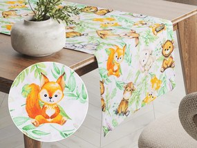 Biante Dětský bavlněný běhoun na stůl Sandra SA-381 Veverky lišky a zajíci 20x140 cm