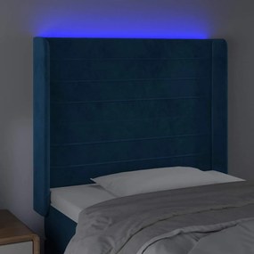 Čelo postele s LED tmavě modré 83 x 16 x 118/128 cm samet 3124222