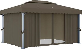 Altán se závěsy a světelnými LED řetězy 4 x 3 m taupe 3070357