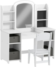 AIYAPLAY Dětský toaletní stolek s taburetem a LED zrcadlem, toaletní stolek pro 3–8 let, 104 x 40 x 112 cm, bílá
