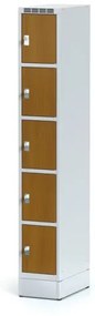 Alfa 3 Šatní skříňka na soklu s úložnými boxy, 5 boxů 300 mm, laminované dveře třešeň, cylindrický zámek