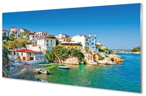 akrylový obraz Řecko staveb pobřeží mořská 120x60 cm