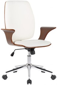 Kancelářská židle Burbank ~ koženka, dřevo ořech - Bílá