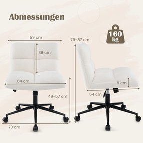 Costway Kancelářská židle bez područek Psací židle se širokým sedákem 160 kg