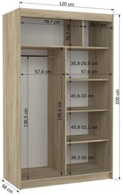 Šatní skříň s posuvnými dveřmi Iness - 120 cm Barva: dub Sonoma