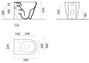 GSI KUBE X WC mísa stojící, Swirlflush, 36x55cm, spodní/zadní odpad, bílá dual-mat 941009