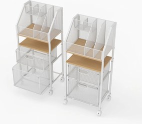 Costway Pojízdný vozík s 2 držáky na pera 3 přihrádkami a 2 zásuvkami úložný