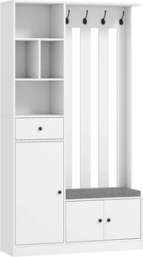 HOMCOM 180 cm skříň na předsíň s věšákem na oblečení, botníkem, 4 háčky, otevřené odkladací plochy, MDF, bílá