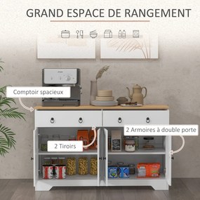 HOMCOM Úložný kabinet do kuchyně v venkovském stylu s 2 zásuvkami a 2 skříňkami s nastavitelnými policemi - rozměry 121D x 37Š x 75V cm bílý