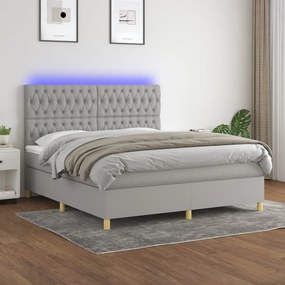 Box spring postel s matrací a LED světle šedá 180x200 cm textil 3135693