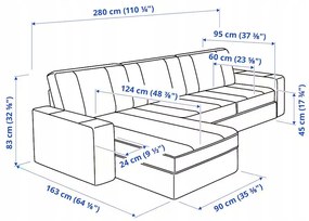 IKEA KIVIK 3místná pohovka s lenoškou, Kelinge šedotyrkysová