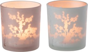 2ks růžový a modrý skleněný svícen na čajovou svíčku Sakura - Ø 7*8 cm
