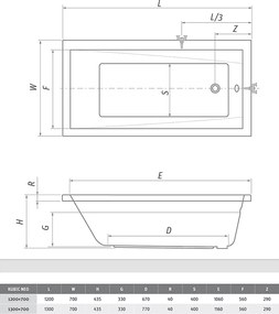 Obdélníková akrylátová vana KUBIC NEO SHORT S 1300 × 700 KUBIC NEO SHORT 130 cm 70 cm 160 l 9360000