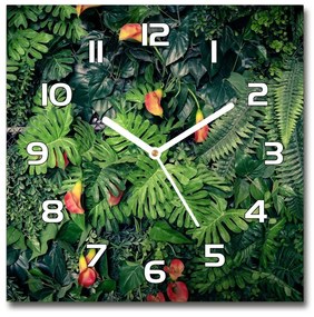 Wallmuralia Skleněné hodiny čtverec Exotická džungle 30x30 cm