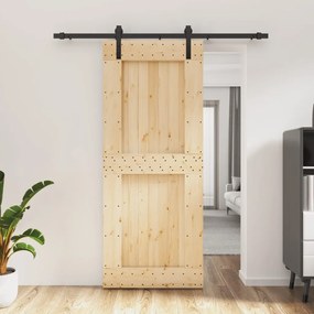 Posuvné Dveře S Kováním 85 X 210 Cm Masivní Borové Dřevo
