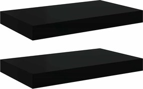 Plovoucí nástěnné police 2 ks lesklé černé 40 x 23,5 x 3,8 cm MDF 323764