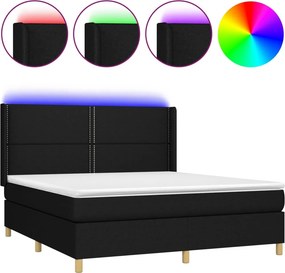 Box spring postel s matrací a LED černá 180x200 cm textil 3138815