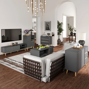 HOMCOM TV Stánek pro televizory do 55 palců, skandinávský design, 2 dveře, 2 police s vedením kabelů, 150 x 35 x 45 cm, tmavě šedá