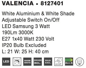 Nova Luce Nástěnné svítidlo VALENCIA, E27 1x40W 3W čtecí lampička / vypínač na těle Barva: Bílá