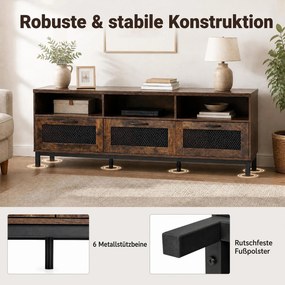 Costway Televizní stolek 160 cm se 3 přihrádkami, hnědý