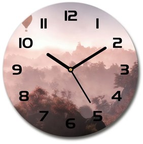 Wallmuralia Skleněné hodiny kulaté Balon nad lesem fi 30 cm