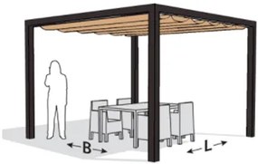 Platinum Volně stojící pergola s nepromokavou harmonikou Farba Harmoniky: Šedá, Farba Pergoly: Antracitová RAL 7016, Vonkajší rozmer Pergoly: 3,19 x 3,19 m
