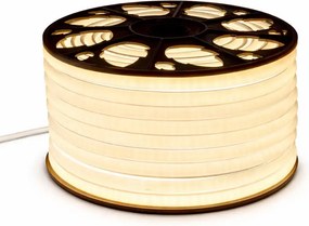 Easy Fix LED Neon hadice venkovní, 50 m, D-TYP jednostranný, teple bílá, 3000 diod, bílý kabel, IP44, cívka