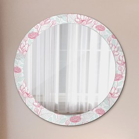 Kulaté zrcadlo s dekorem Květiny fi 80 cm