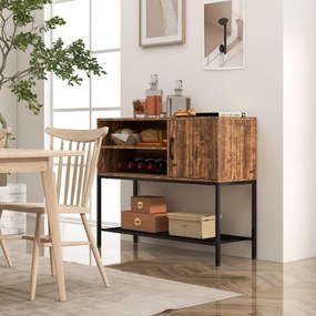 Costway Bar Cabinet s stojany na víno a policemi Dřevěný konzolový stůl