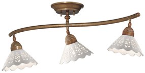 Il Fanale 065.21.OC Fior di Pizzo, stropní svítidlo v rustikálním stylu z antické mosazi a keramiky, 3x15W LED E27, délka 89cm