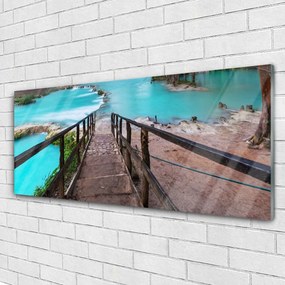 akrylový obraz Schody Jezero Architektura 125x50 cm