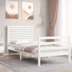 vidaXL Rám postele s čelem 90 x 200 cm masivní dřevo [3195015] Barva: Bílá