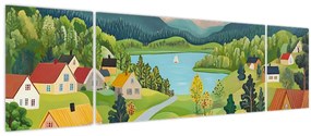 Obraz - Vesnice v horách (170x50 cm)