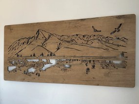 Li-Go "Hory s ptáky a jezerem" světelný obraz 230V 130x60cm provedení povrchu: dub světlý