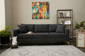 Hanah Home Třímístná pohovka BERLIN antracitová se zlatou 222 cm 825BLC2795