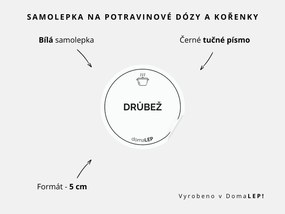 DRŮBEŽ - omyvatelná samolepka na kořenky, výběr rozměrů Ø 5 cm / 5 x 5 cm / 6 x 8 cm | DomaLEP tvar: KOLEČKO, barva: BÍLÁ - ČERNÉ písmo, velikost: Ø 5 cm - tučné písmo