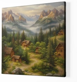 Obraz na plátně - Dřevěné chatky v kanadských horách FeelHappy.cz Velikost obrazu: 120 x 120 cm
