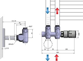 Sapho TWIN COMBI připojovací sada ventilů termostatická pro středové připojení 50 mm Pravý chrom CP5010S